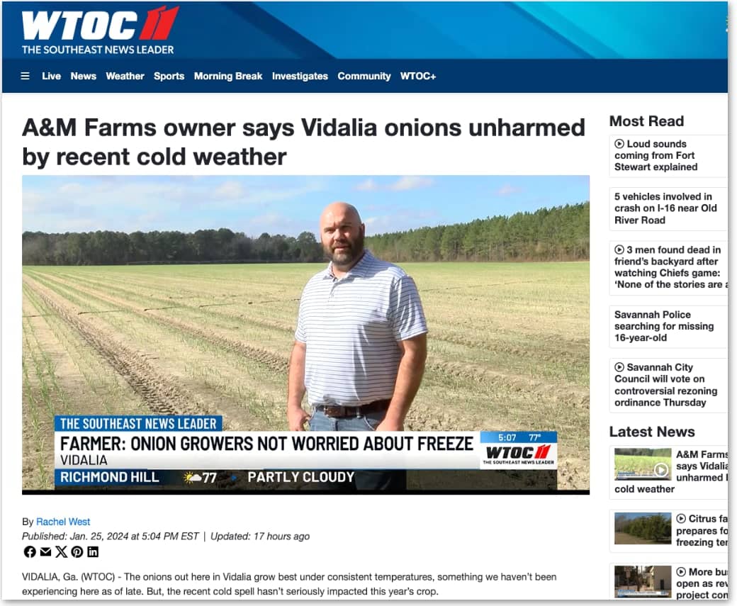 Aries featured on WTOC-11 in Savannah regarding recent freeze ...